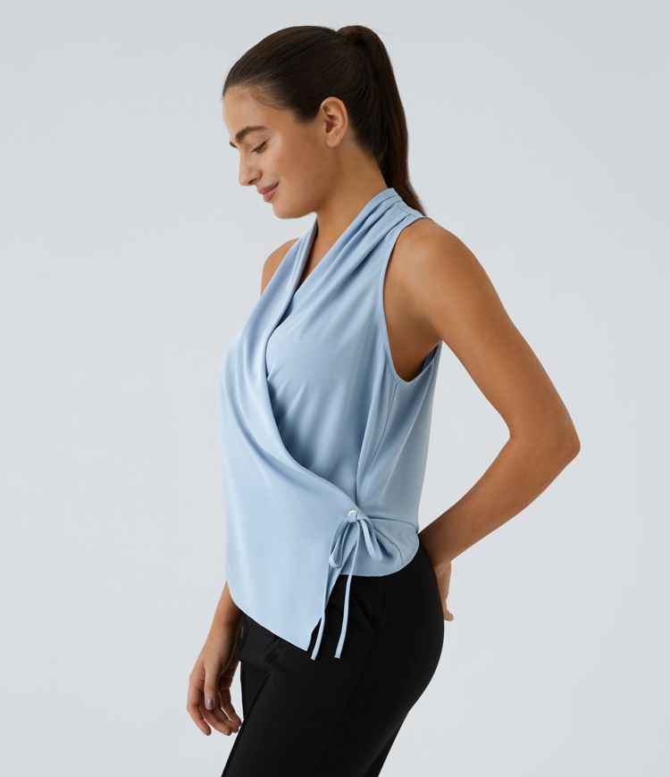 Women’s V Neck Sleeveless Wrapped Tie Side Work Tank Top - Halara