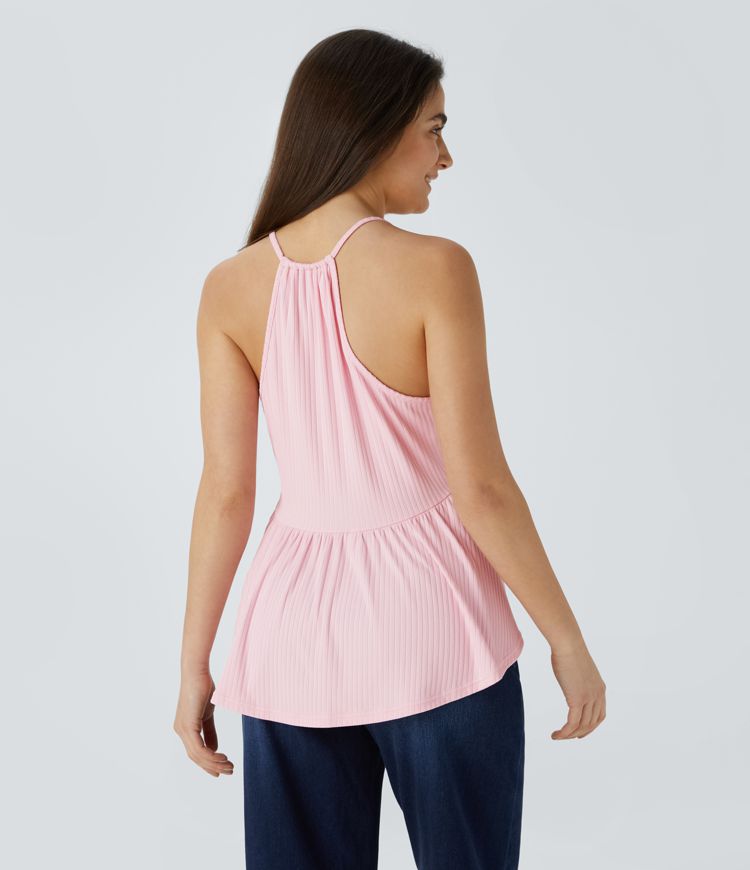 Women’s Deep V Neck Ruffle Hem High Low Casual Cami Top - Halara