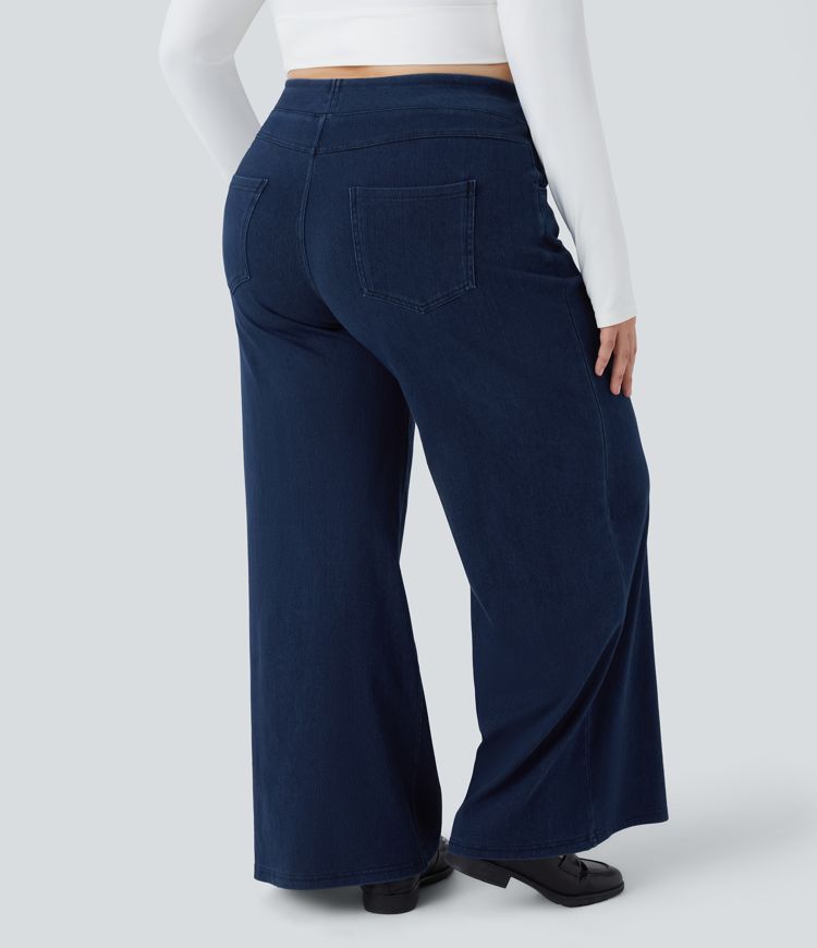 Women’s Halara Flex™ High Waisted Multiple Pockets Baggy Wide Leg Loose Stretchy Knit Casual ...