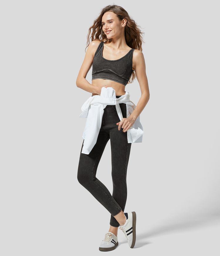 Women’s HalaraMagic™ U Neck Backless Stretchy Knit Denim Cropped Casual ...