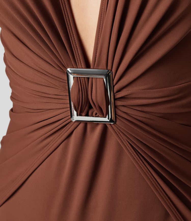 Womens Deep V Neck Halter Backless Ruched Bodycon Mini Casual Dress Halara