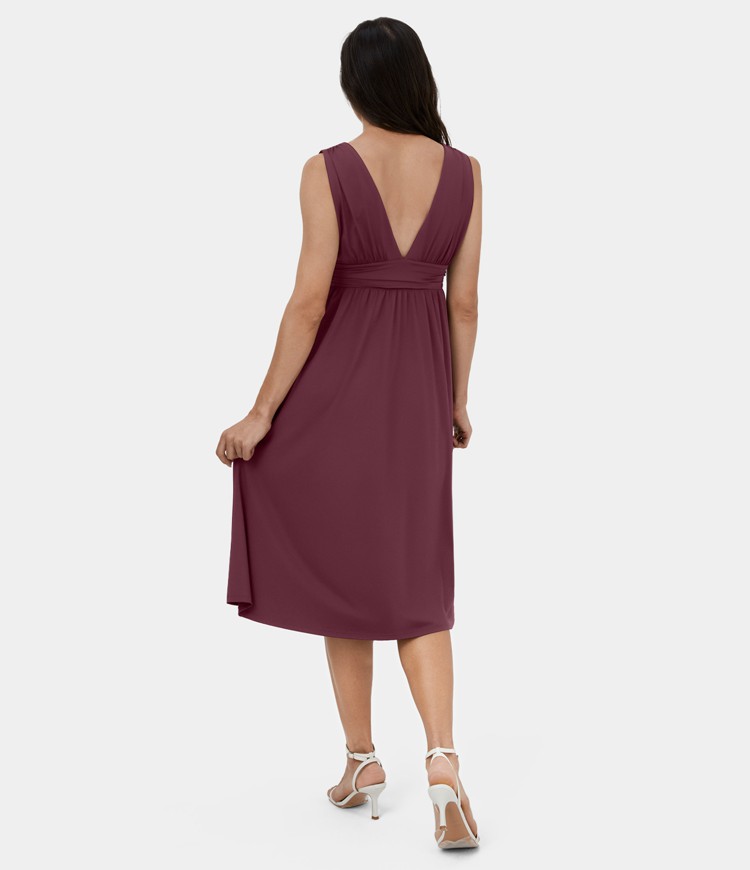 Women’s Deep V Neck Split Backless Sleeveless Midi Casual Dress - HALARA