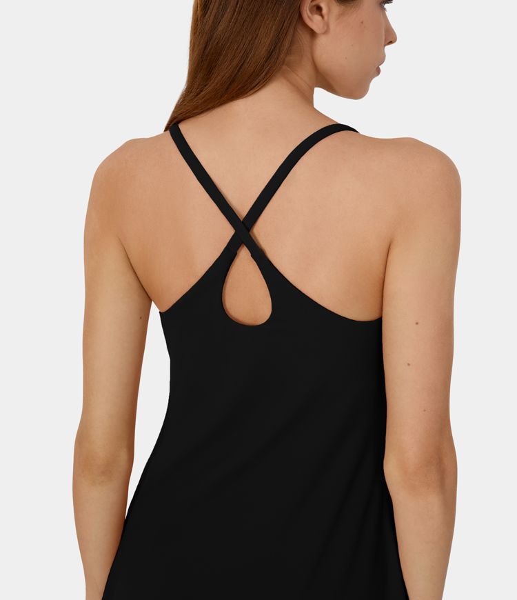 Womens Softlyzero™ Plush Backless Crisscross Scallop Hem 2 In 1 Flare