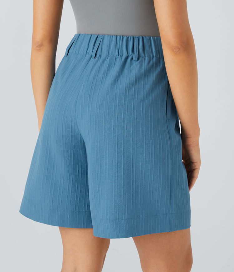 Women’s High Waisted Side Pocket Linen-Feel Work Bermuda Shorts - Halara