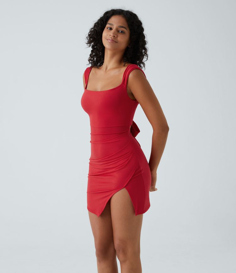 Women’s Ruched Tie Back Hem Bodycon Mini Casual Dress - Halara