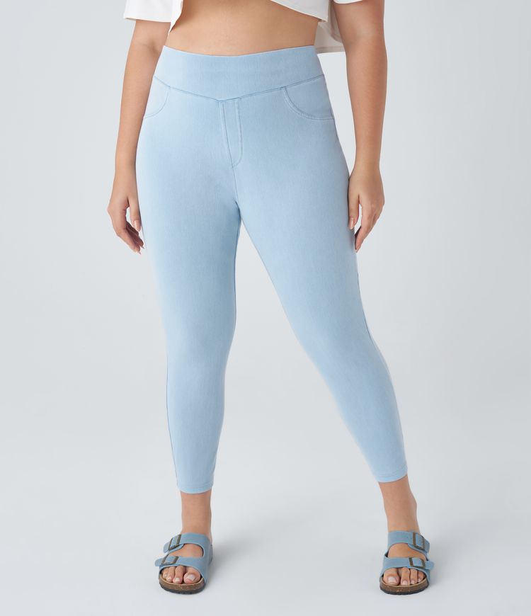 Women’s Halara Flex™ High Waisted Back Side Pocket Stretchy Knit Denim Plus Size Casual Leggings ...