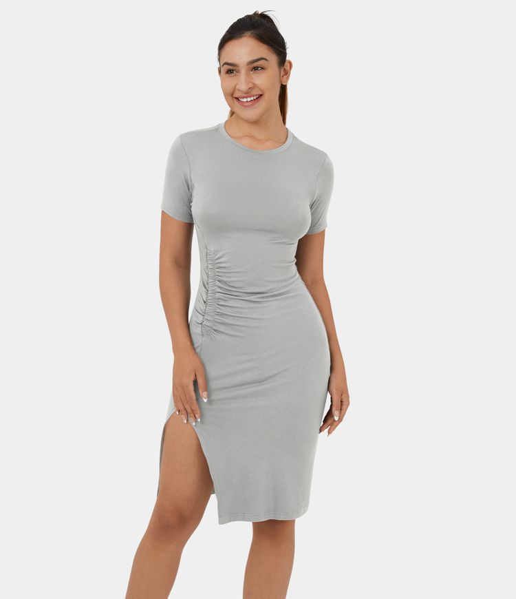 Wholesale Everyday Ruched Split Hem Midi Chill Dress-Wonder | Halara