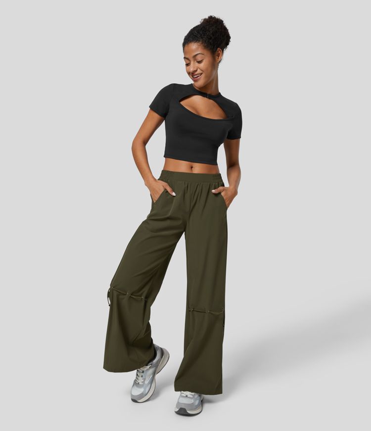 Women’s Low Rise Side Pocket Adjustable Drawcord Casual Pants - Halara