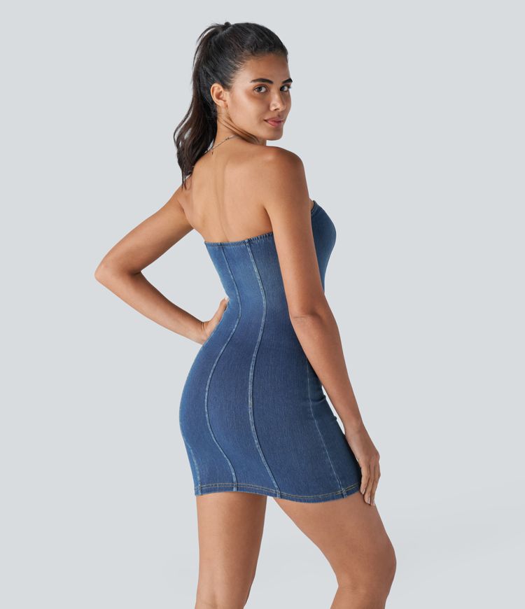 Women’s Halara Flex™ Tube Backless Bodycon Stretchy Knit Denim Mini ...