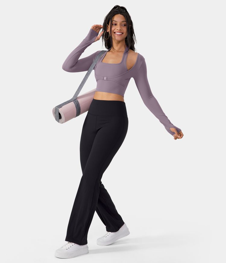 Womens Softlyzero™ Plush Halter Thumb Hole Long Sleeve Cropped 2 In 1