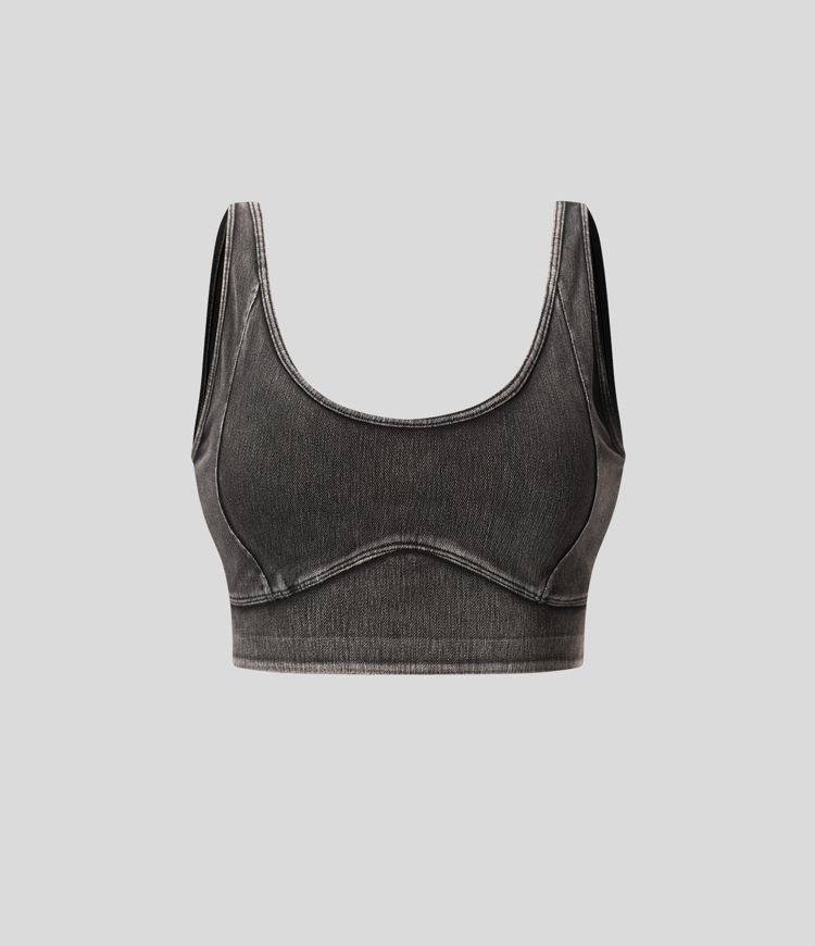 Women’s HalaraMagic™ U Neck Backless Stretchy Knit Denim Cropped Casual ...