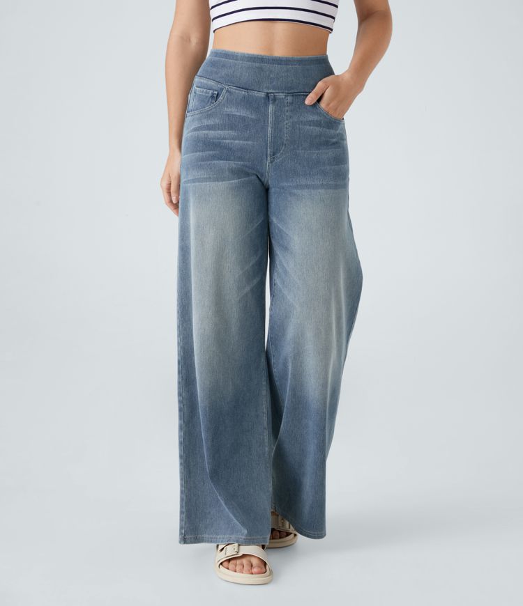 Womens Halara Flex™ High Waisted Multiple Pockets Wide Leg Washed