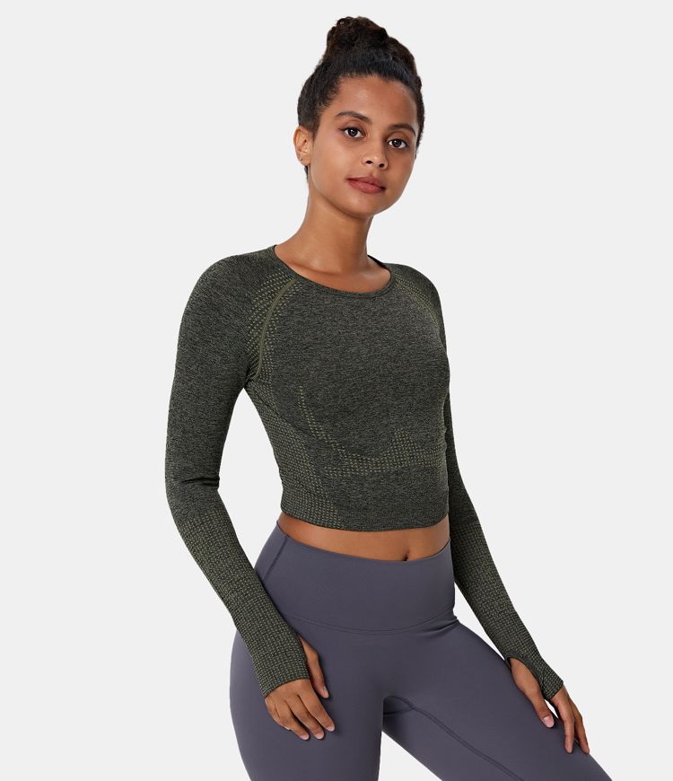 Women’s Seamless Flow Breathable Thumb Hole Cropped Sports Top - Halara
