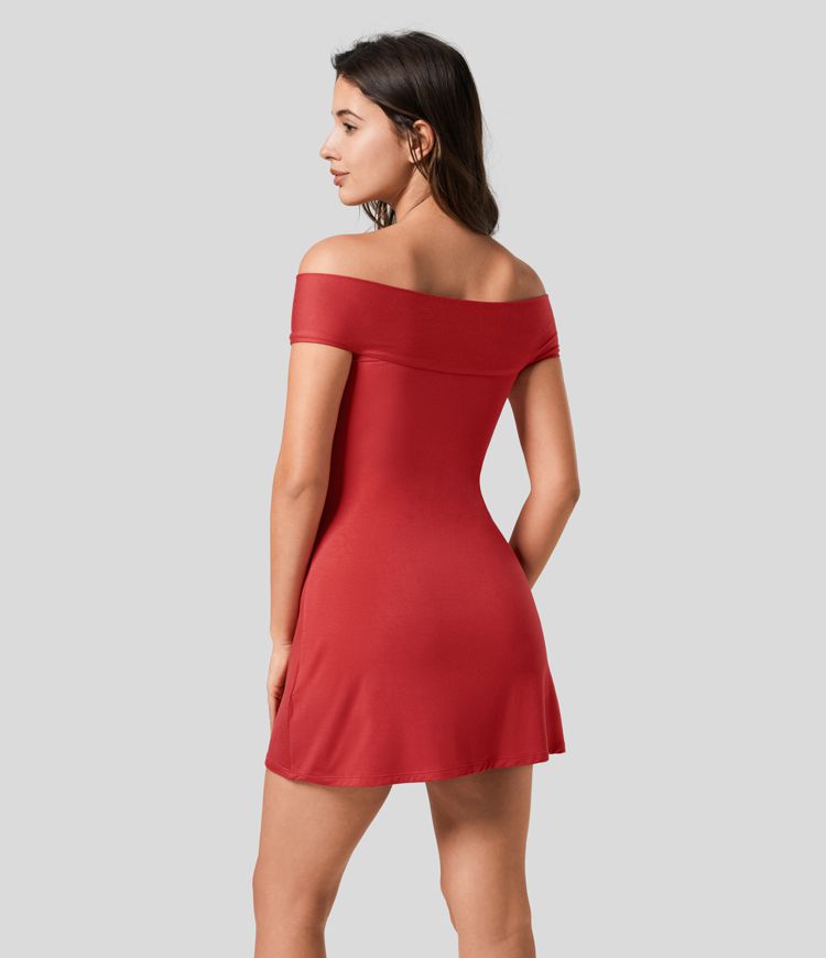 Women’s Off Shoulder Twisted Ruched Mini Party Dress - Halara