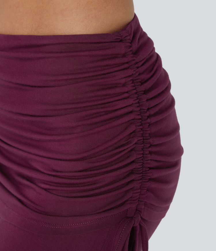 Women’s Mid Rise Ruched Drawstring Wide Leg Dance Pants - Halara