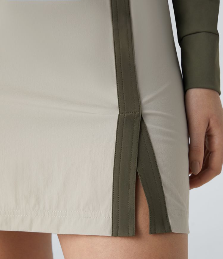 Women’s High Waisted Invisible Zipper 2-in-1 Split Color Block Mini ...