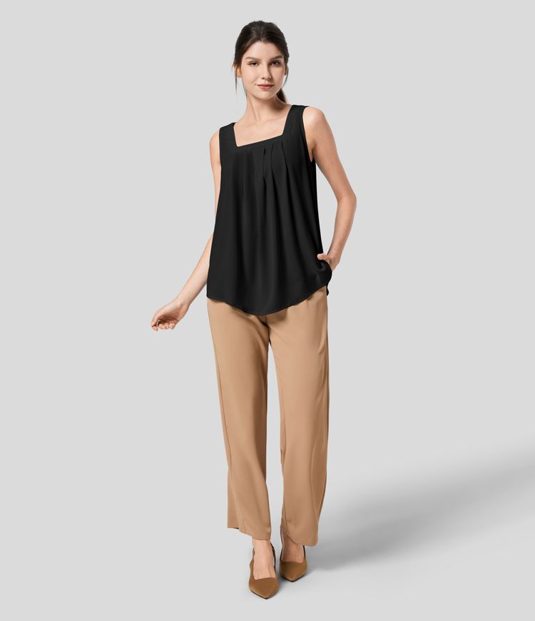 Women’s Square Neck Plicated Work Tank Top - Halara