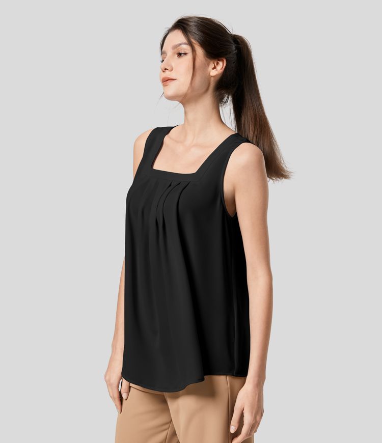 Women’s Square Neck Plicated Work Tank Top - Halara