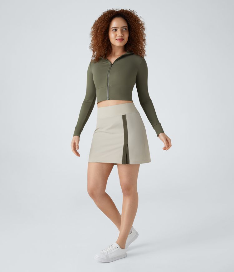 Women’s High Waisted Invisible Zipper 2-in-1 Split Color Block Mini ...