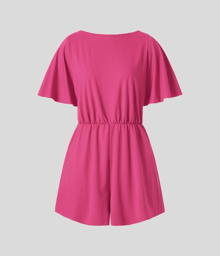 Women’s Backless Ruffle Short Sleeve Dance Romper - Halara