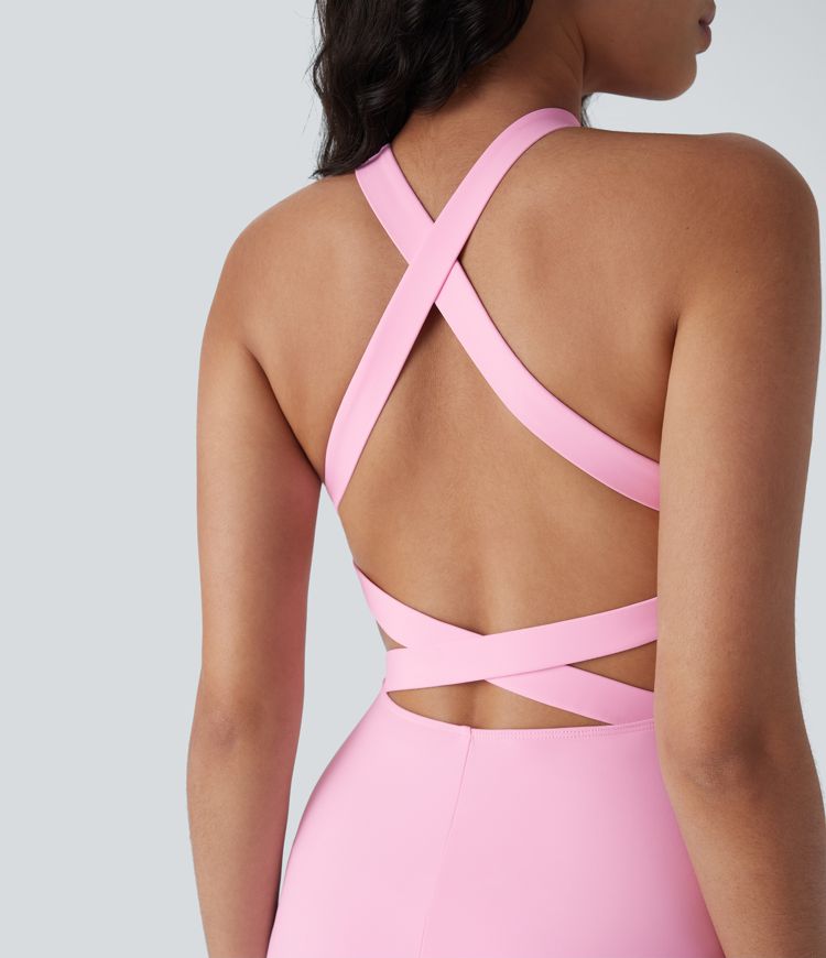 Womens Softlyzero™ Airy Ruched Split Asymmetric Backless Crisscross