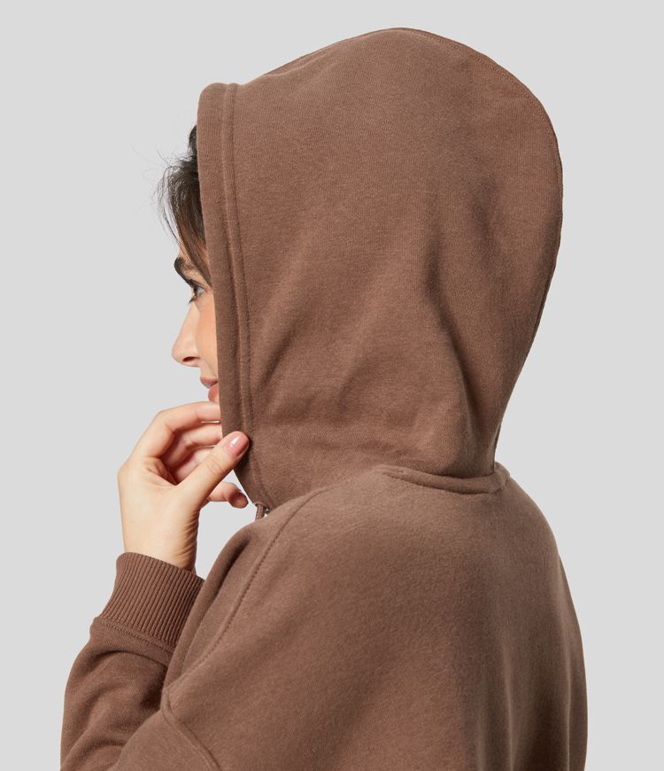 Women’s Hooded Drawstring Raw Hem Cropped Casual Cotton Sweatshirt - HALARA