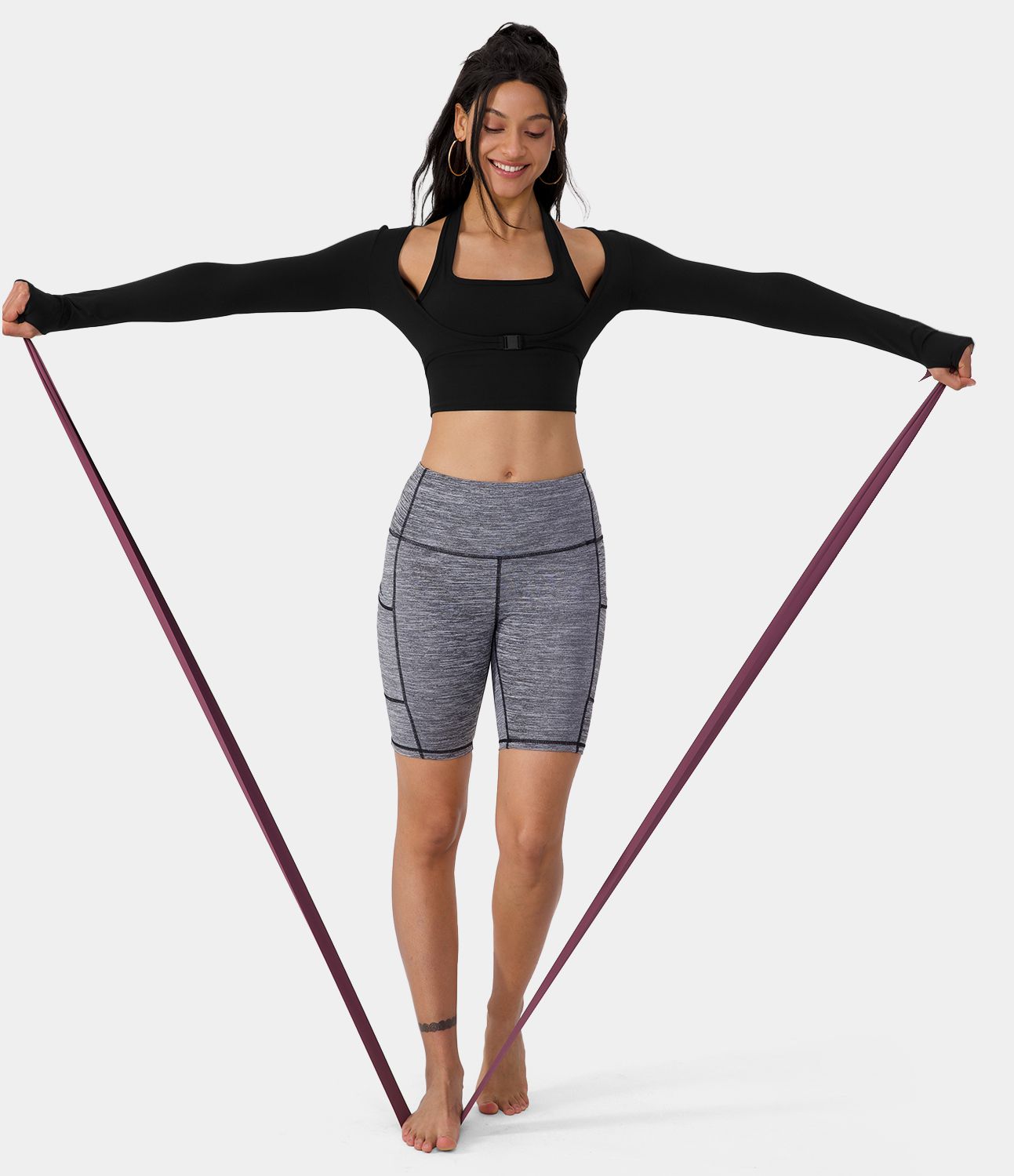 Womens Softlyzero™ Plush Halter Thumb Hole Long Sleeve Cropped 2 In 1