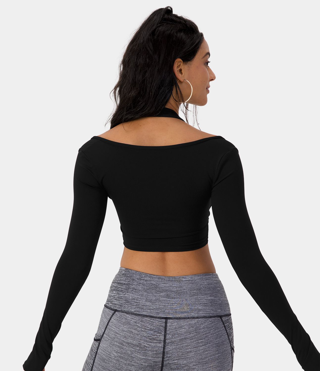Womens Softlyzero™ Plush Halter Thumb Hole Long Sleeve Cropped 2 In 1