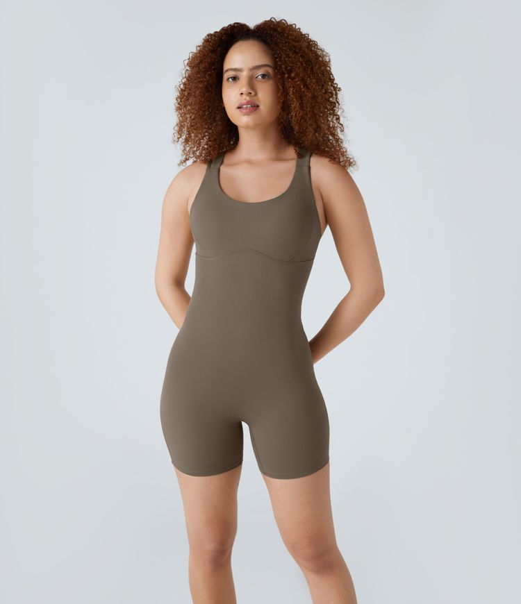 Women’s UltraSculpt™ Backless Crisscross U Neck Skinny Yoga Romper - Halara