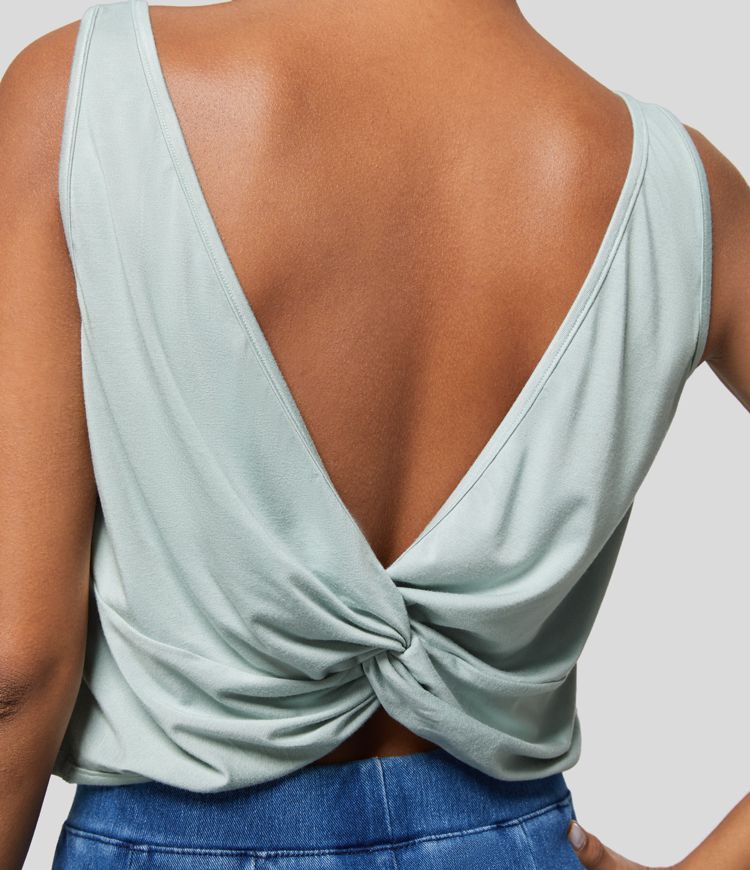 Women’s U Neck Backless Twisted Casual Tank Top - Halara