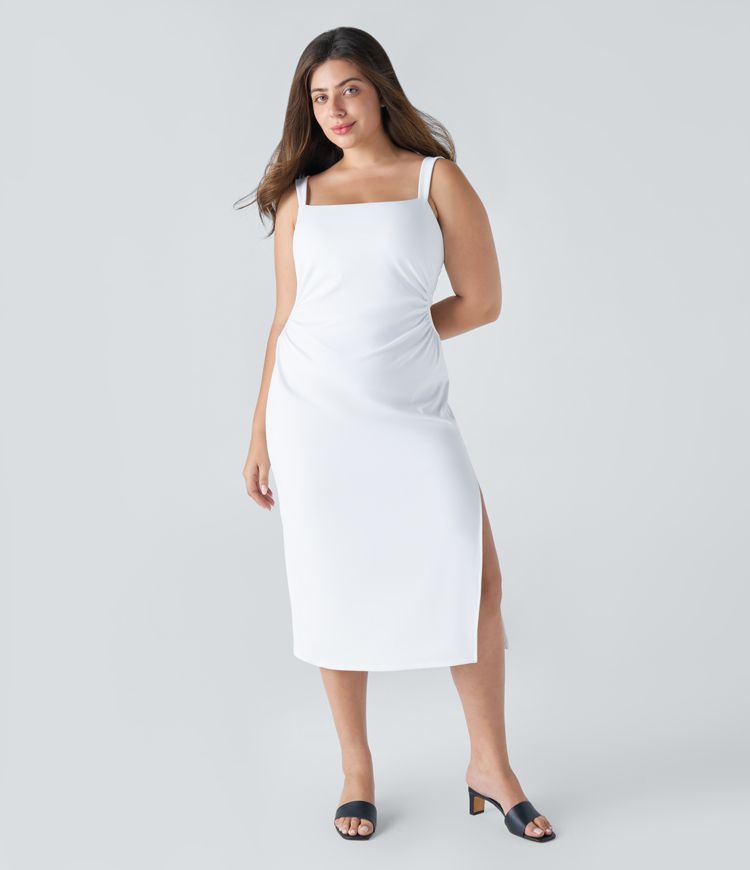 Women’s Softlyzero™ Airy Square Neck Ruched Split Midi Cool Touch ...