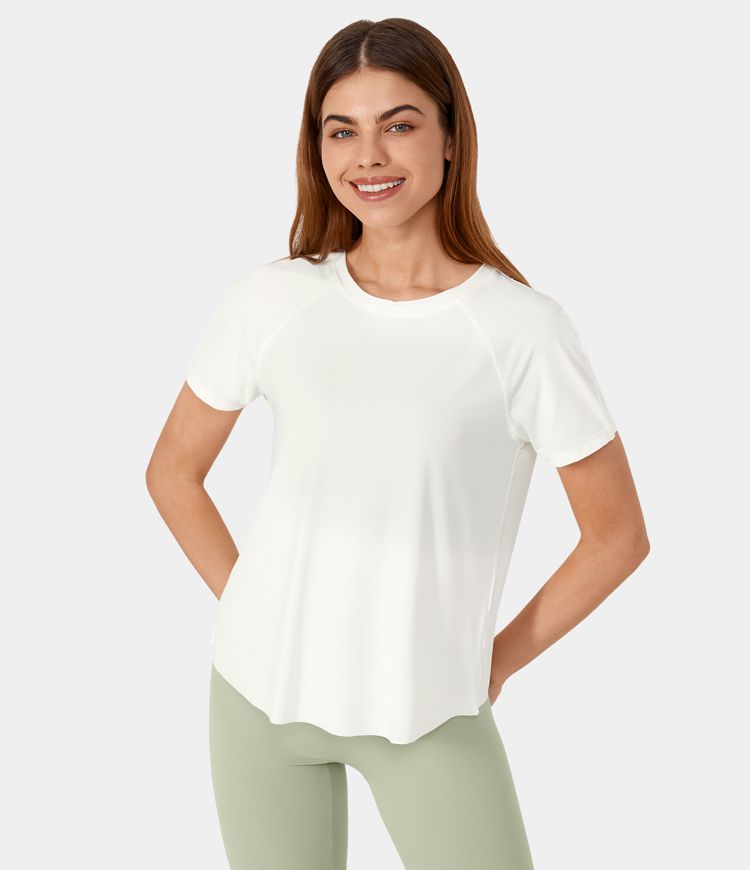 Women’s Contrast Mesh Split Hem Short Sleeve Cool Touch Yoga Sports Top ...