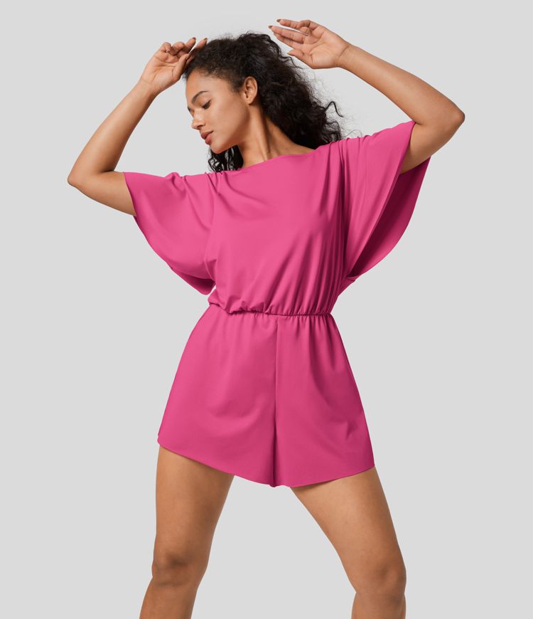 Women’s Backless Ruffle Short Sleeve Dance Romper - Halara