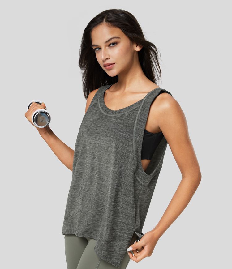 Women’s Round Neck Backless Crisscross Side Split Running Tank Top - Halara