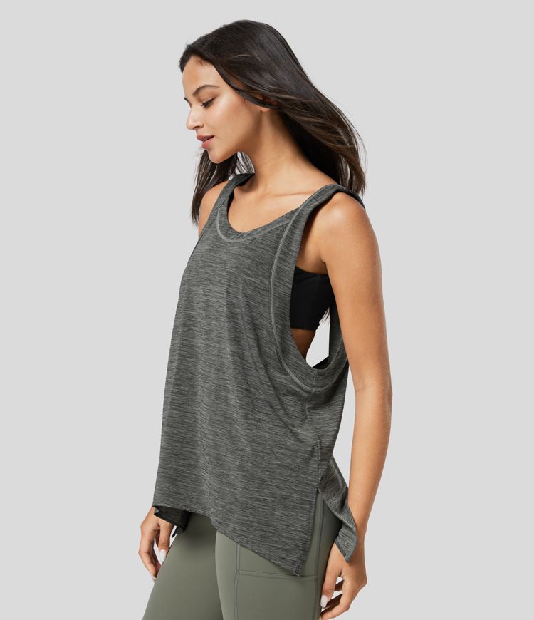 Women’s Round Neck Backless Crisscross Side Split Running Tank Top - Halara