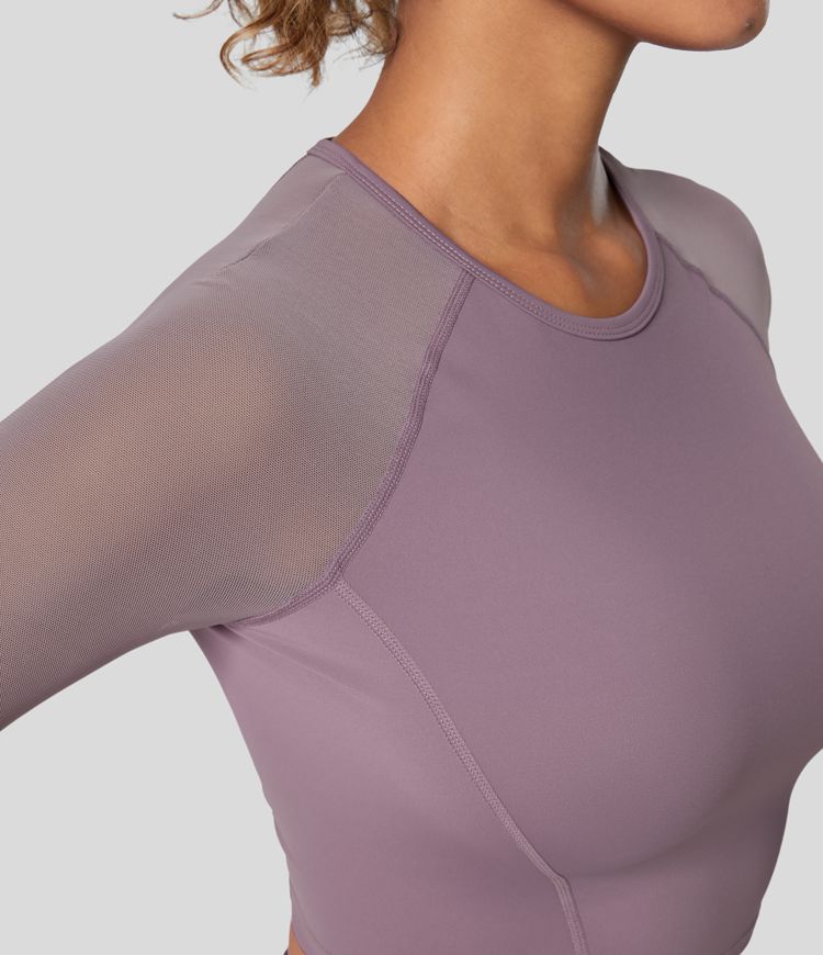 Women’s Cloudful™ Air Fabric Contrast Mesh Sleeve Cropped Cool Touch ...