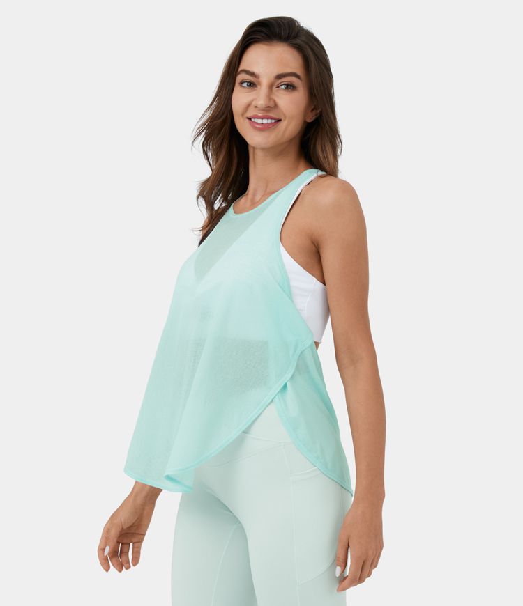 Women’s Backless Crisscross Sleeveless Twist Split 2-in-1 Jacquard Yoga ...