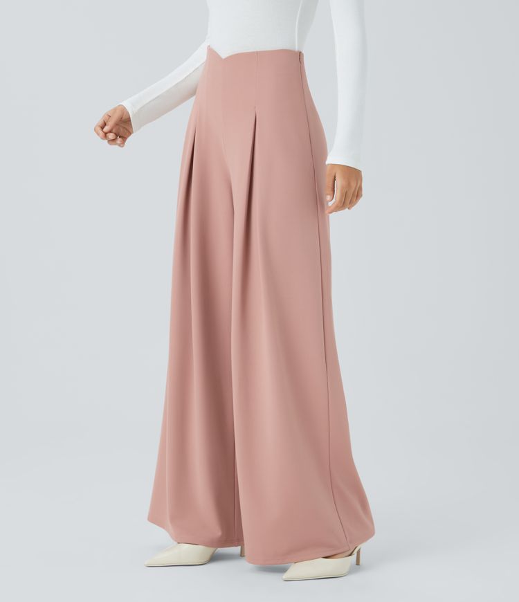 Women’s V Shaped High Waisted Invisible Zipper Wide Leg Work Pants - Halara