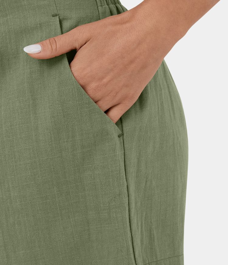 Women’s High Waisted Drawstring Plicated Side Pocket Casual Cotton ...