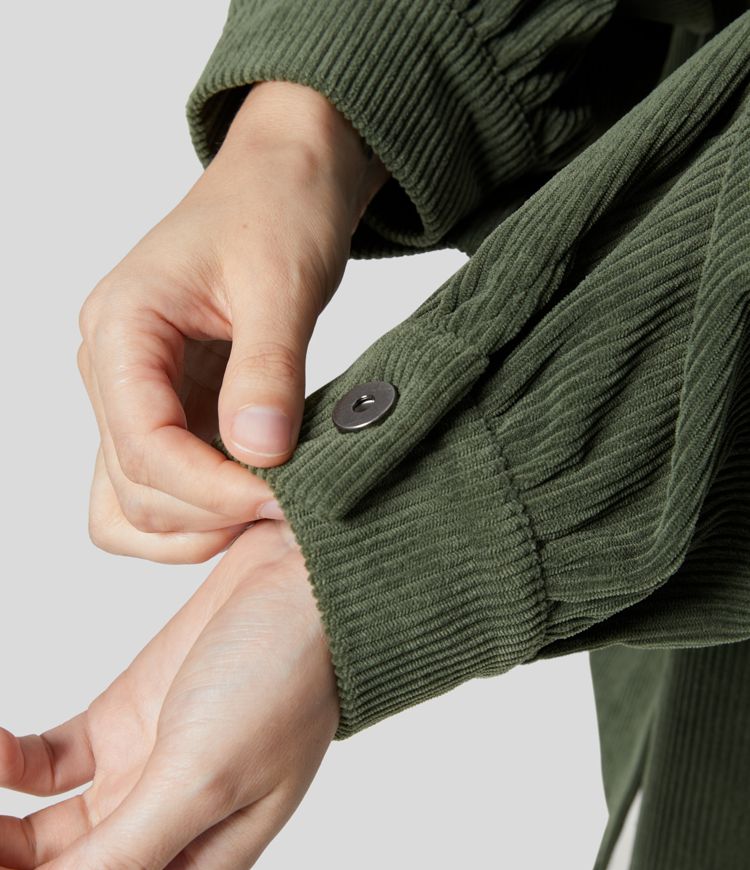 Women’s Collared Button Pocket Long sleeve Curved Hem Corduroy Casual ...