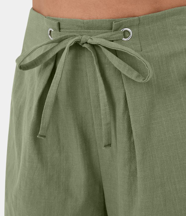 Women’s High Waisted Drawstring Plicated Side Pocket Casual Cotton ...