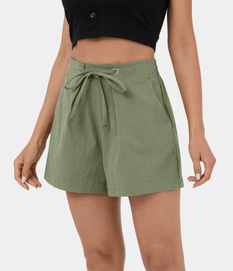 Women’s High Waisted Drawstring Plicated Side Pocket Casual Cotton ...