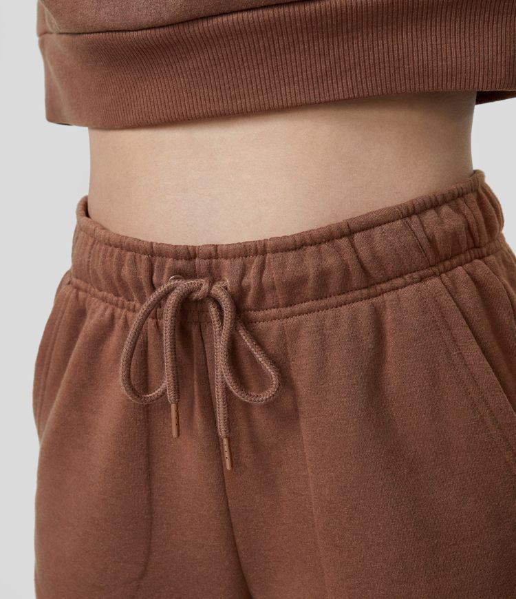 Women’s Mid Rise Drawstring Side Pocket Casual Cotton Joggers - HALARA