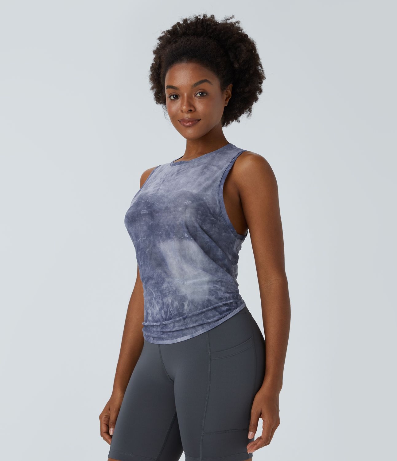 Women’s Sheer Sleeveless Split Tie Back Top-No Sports Bra - Halara