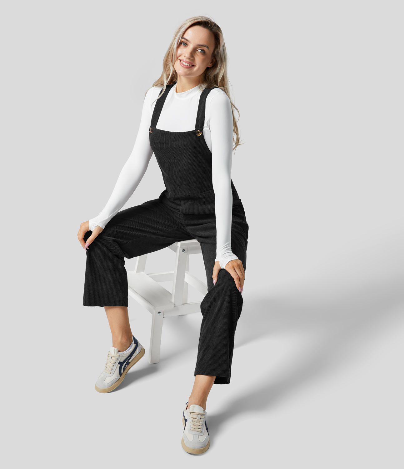 Women’s Adjustable Strap Multiple Pockets Straight Leg Corduroy Casual ...