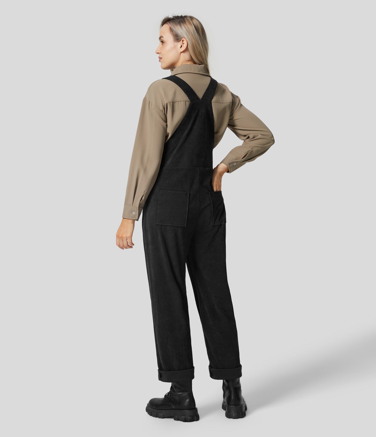 Women’s Adjustable Strap Multiple Pockets Straight Leg Corduroy Casual ...