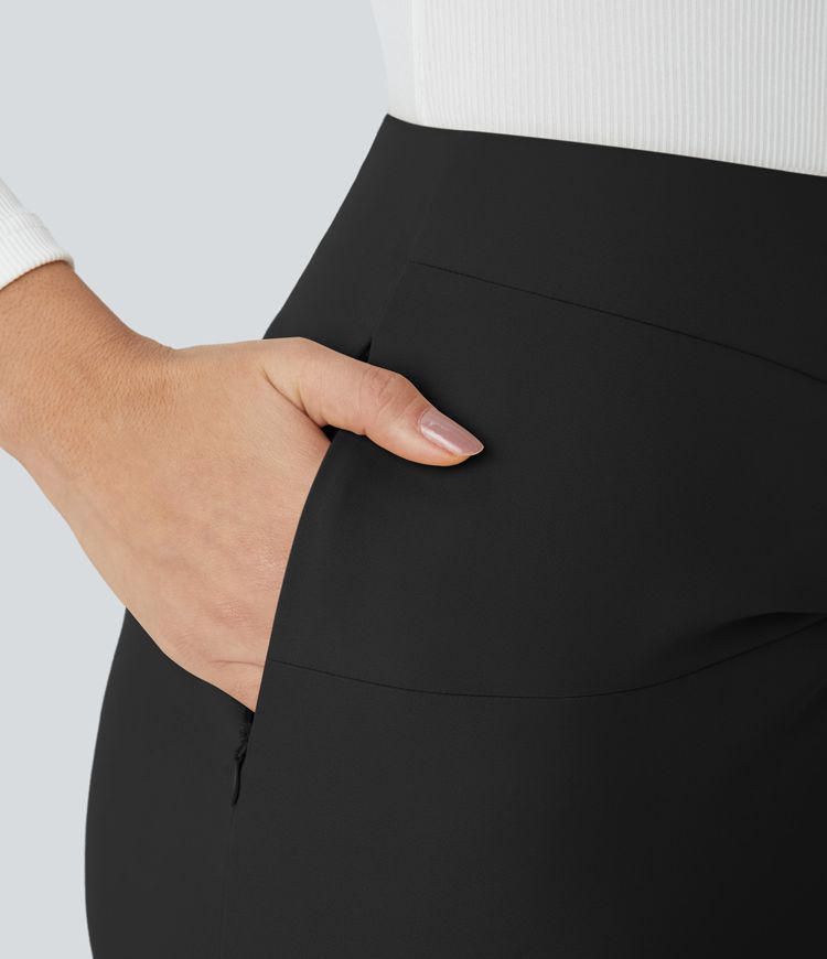 Women’s High Waisted Belted Side Pocket Invisible Zipper Split Midi ...