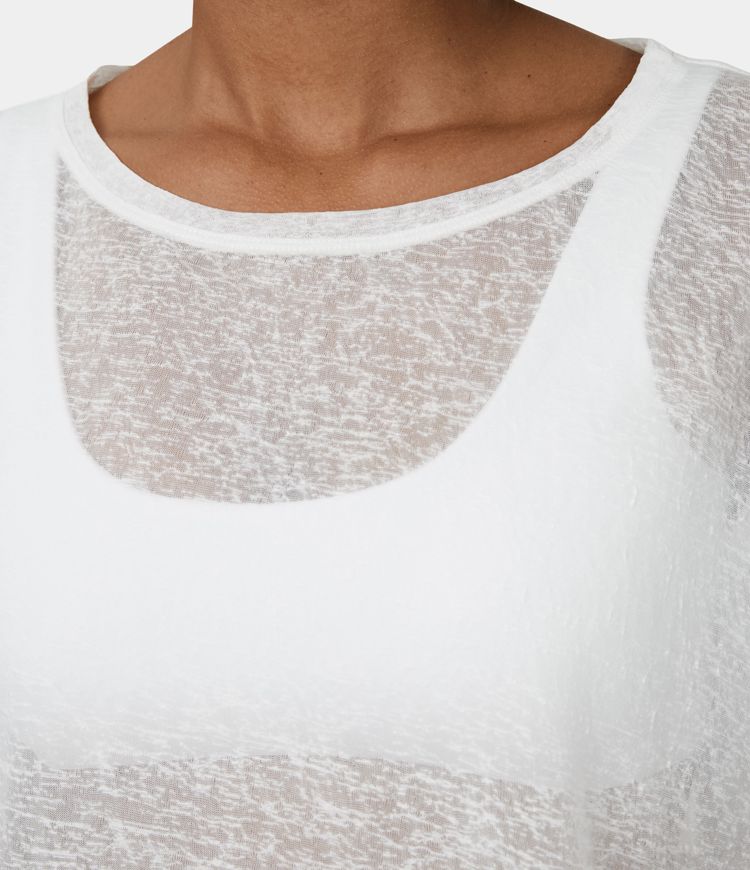 Top transparente recortado manga corta de mujer - Halara