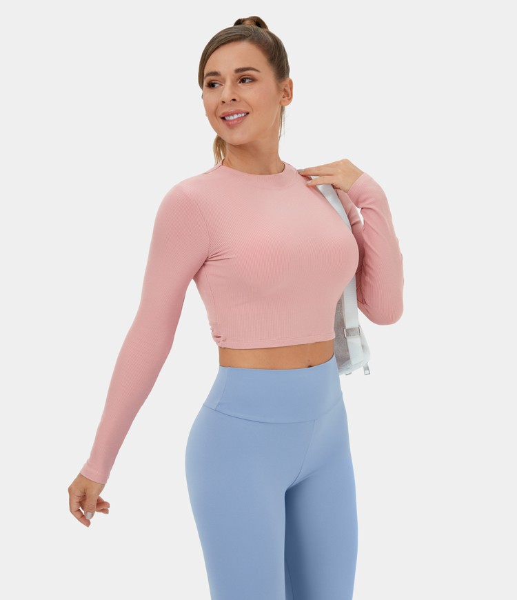 Women’s Ribbed Knit Backless Twisted Cropped Yoga Sports Top - HALARA