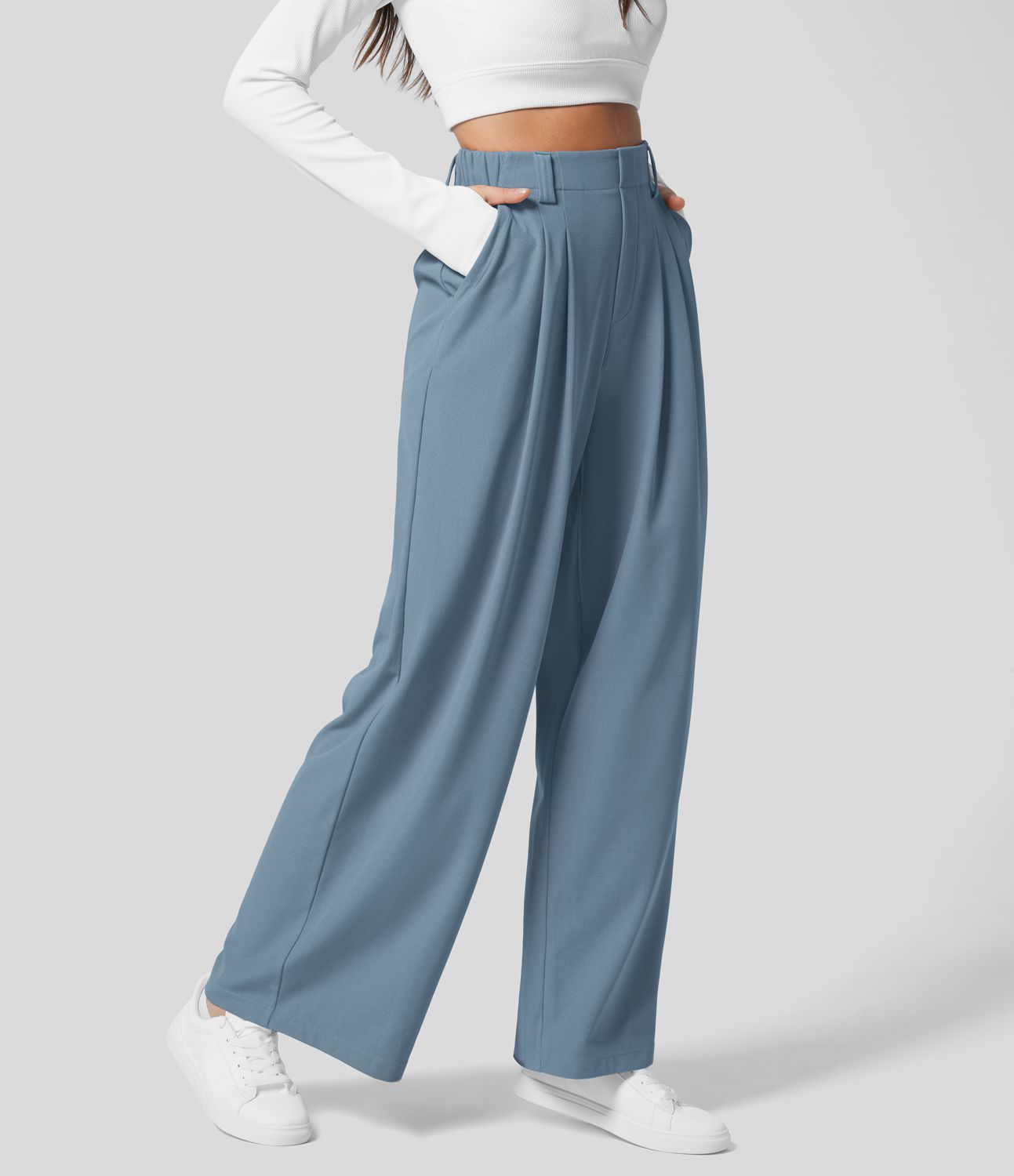 Women’s Halara Flex™ High Waisted Plicated Side Pocket Wide Leg Waffle Work Pants - Halara